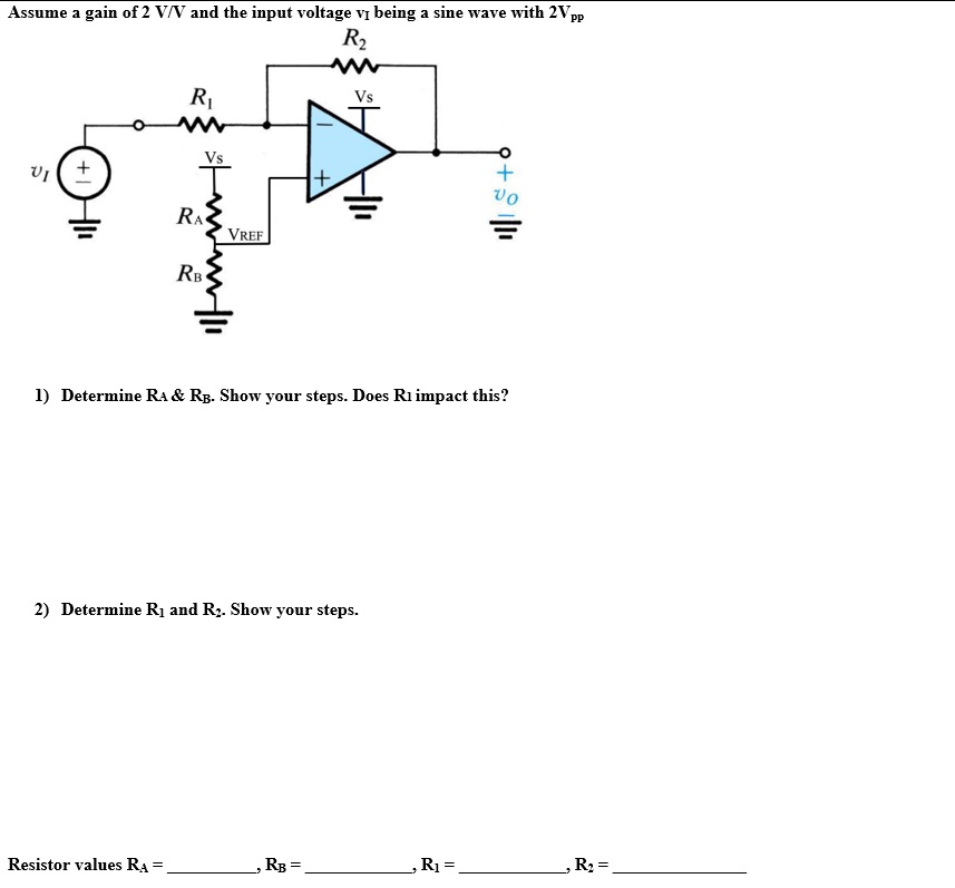 Solved Assume a gain of 2VV ﻿and the input voltage vI ﻿being | Chegg.com