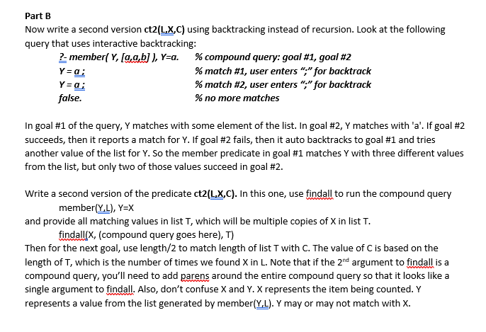 Solved Problem 1 Write a predicate ct1(L,X,C) that counts | Chegg.com