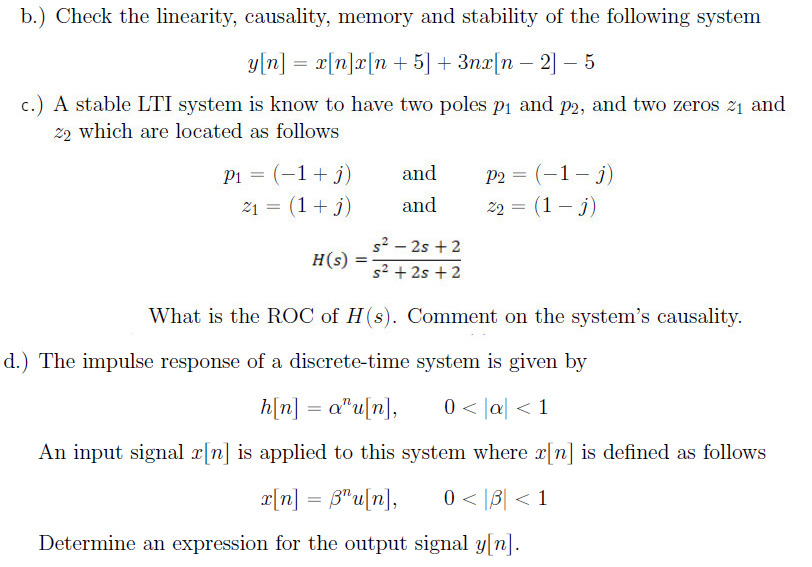 Solved b.) Check the linearity, causality, memory and | Chegg.com