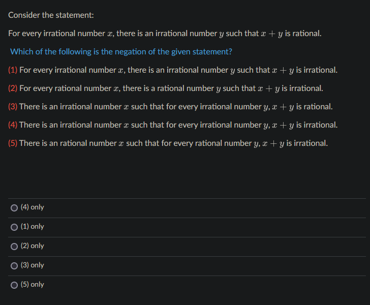Solved Consider the statement: For every irrational number | Chegg.com