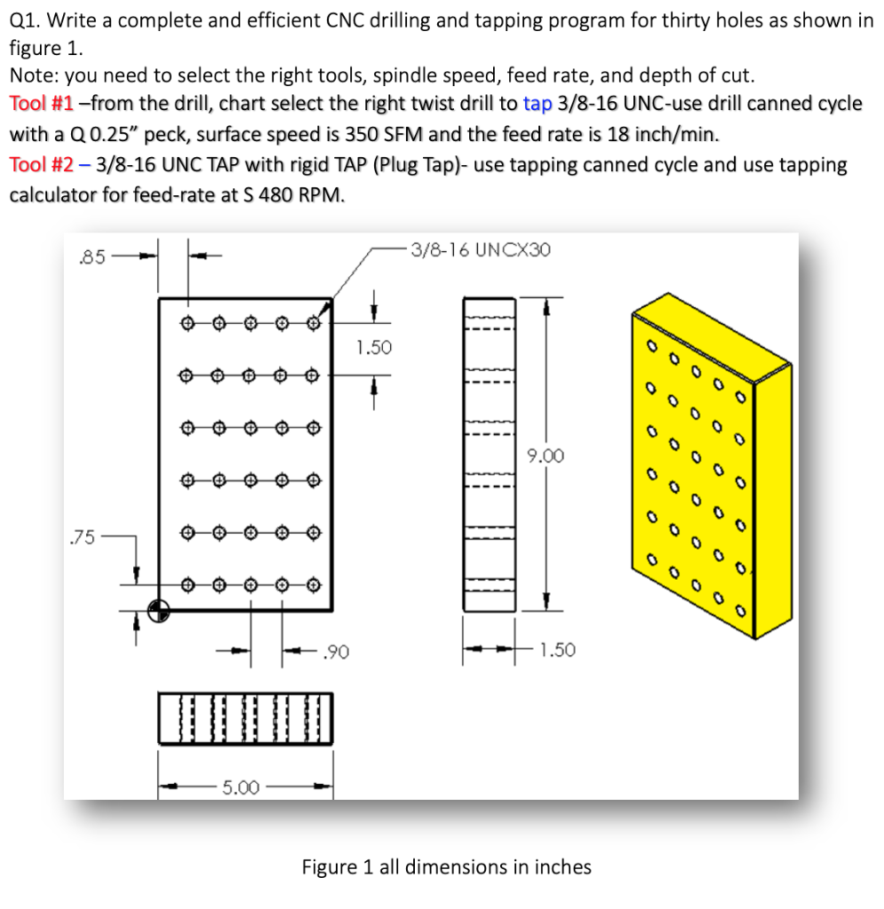 Q1. Write a complete and efficient CNC drilling and | Chegg.com