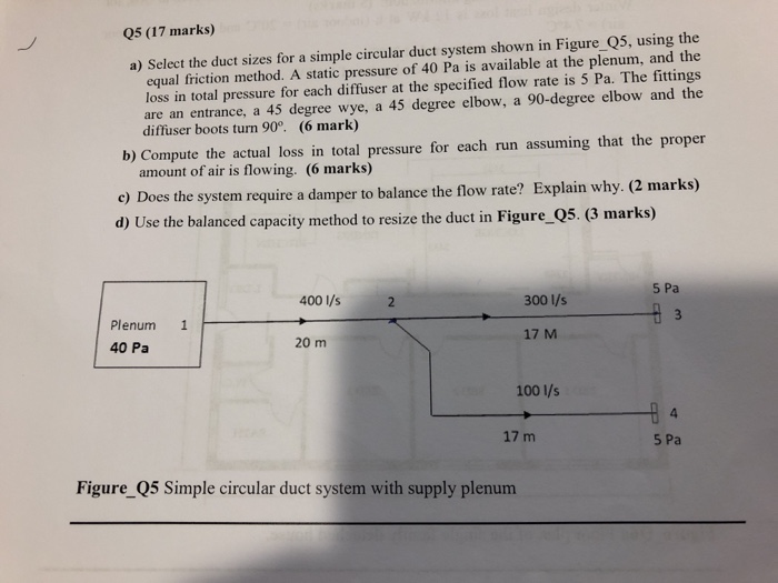 Solved Q5 (17 marks) a) Select the duct sizes for a simple | Chegg.com Solved Q5 (17 marks) a) Select the duct sizes for a simple | Chegg.com