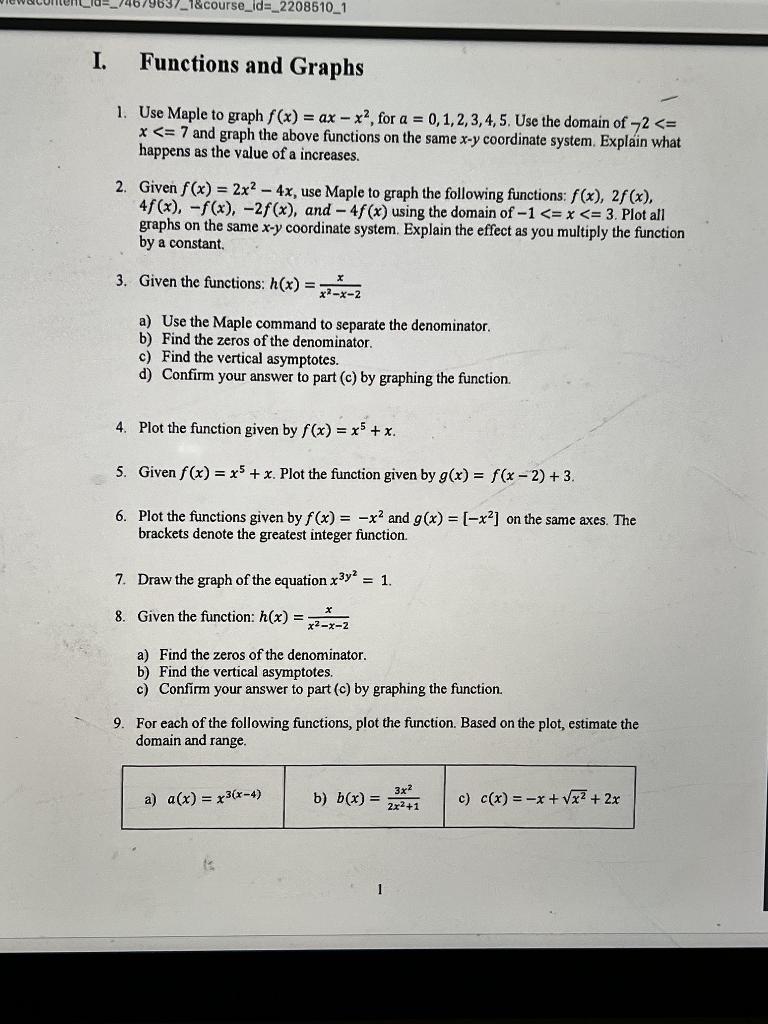 Solved 1. Use Maple to graph f(x)=ax−x2, for a=0,1,2,3,4,5. | Chegg.com