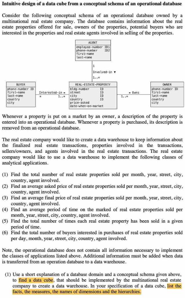 Intuitive design of a data cube from a conceptual | Chegg.com