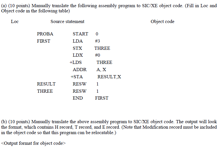 (a) (10 points) Manually translate the following | Chegg.com