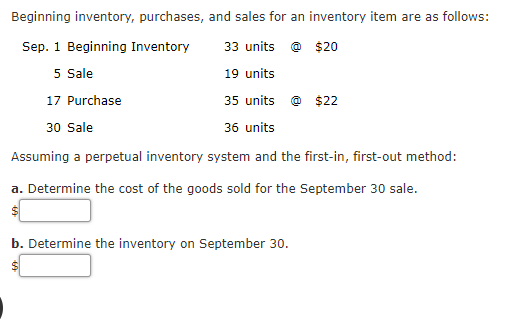 Solved Beginning inventory, purchases, and sales for an | Chegg.com