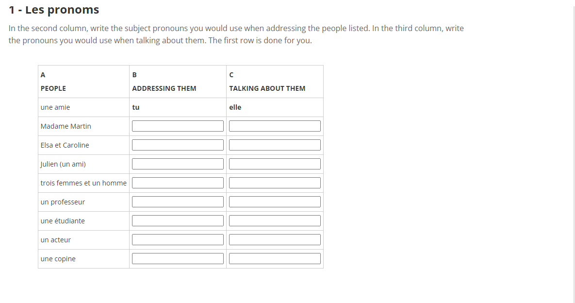 In the second column, write the subject pronouns you | Chegg.com