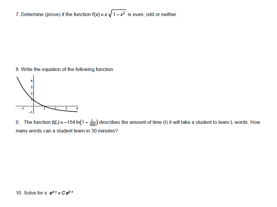 Solved 7. Determine (prove) if the function f(x) = x V 1-X2 | Chegg.com