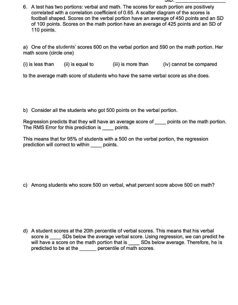 6. A test has two portions: verbal and math. The | Chegg.com