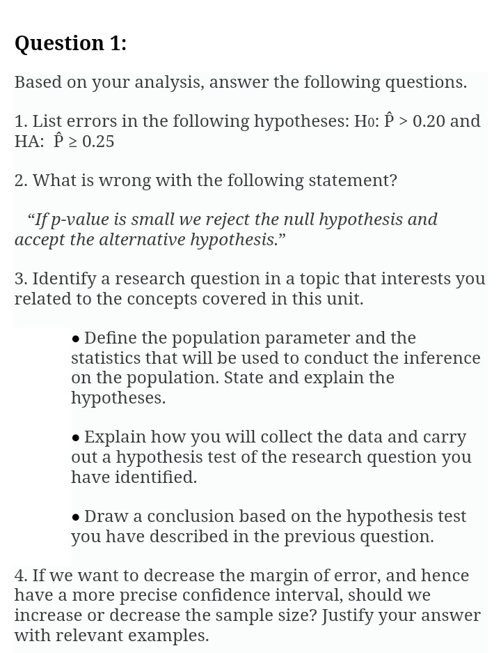 Question 1: Based on your analysis, answer the | Chegg.com