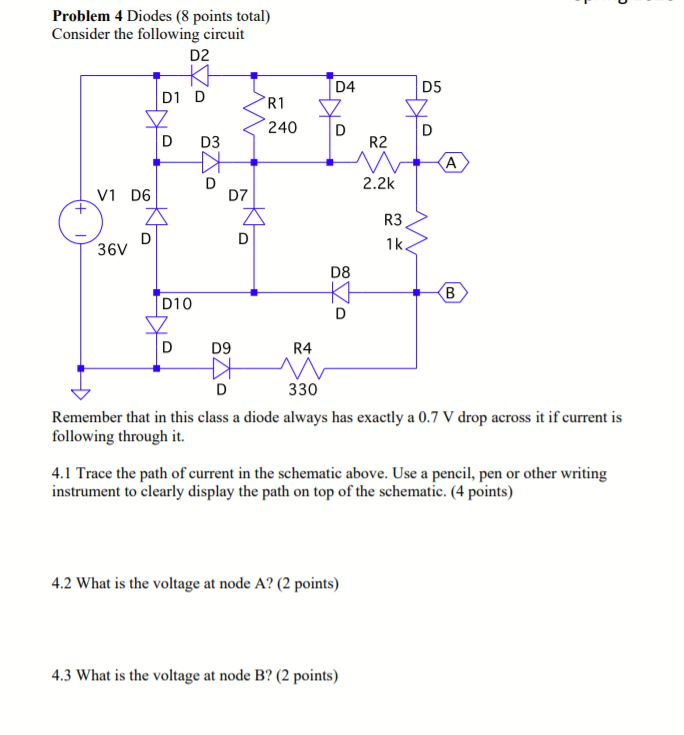 Solved Problem 4 Diodes (8 points total) Consider the | Chegg.com