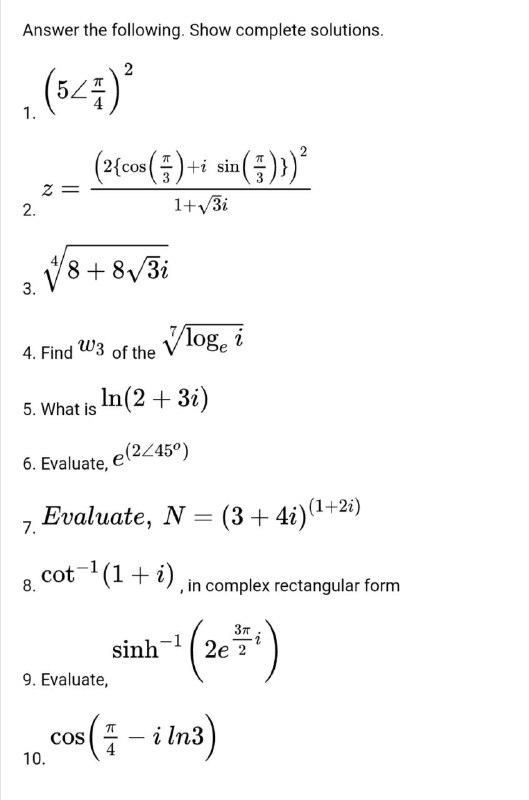 Solved Answer the following. Show complete solutions. 2 1. | Chegg.com
