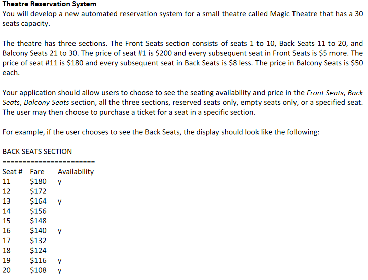 Solved Theatre Reservation System You will develop a new | Chegg.com