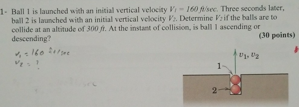 Solved 1- Ball 1 is launched with an initial vertical | Chegg.com
