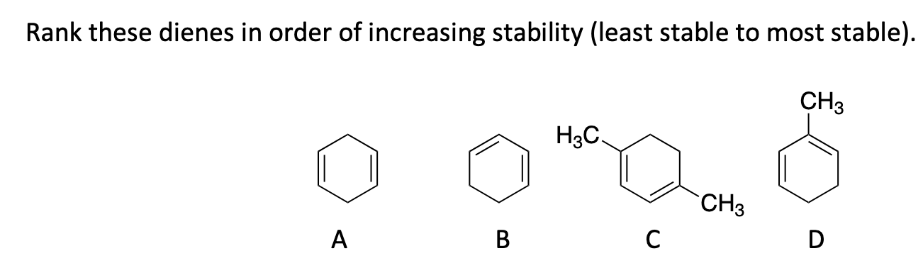 Solved Rank these dienes in order of increasing stability | Chegg.com