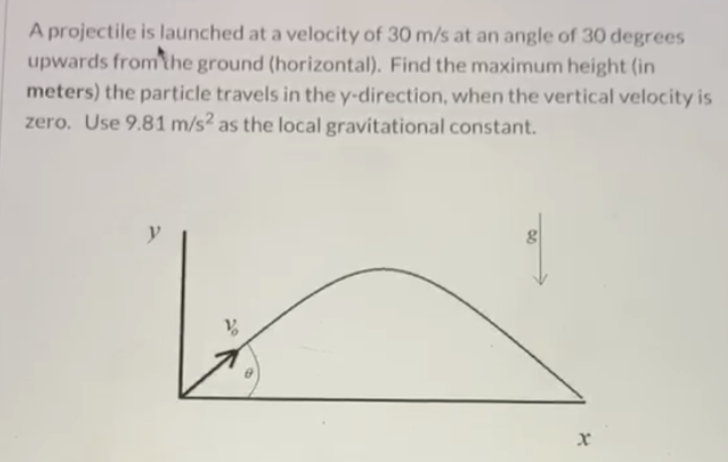 Solved A projectile is launched at a velocity of 30 m/s at | Chegg.com