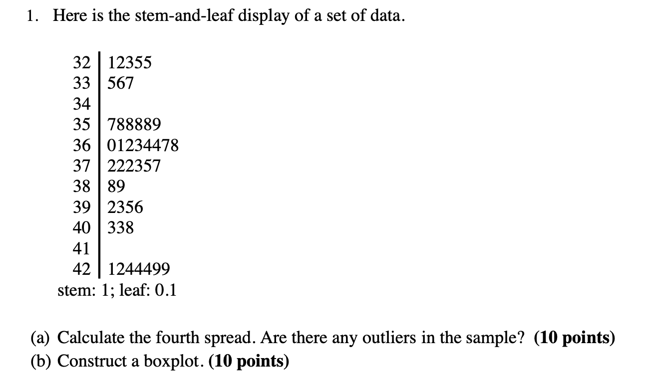 Solved 1. Here is the stem-and-leaf display of a set of | Chegg.com