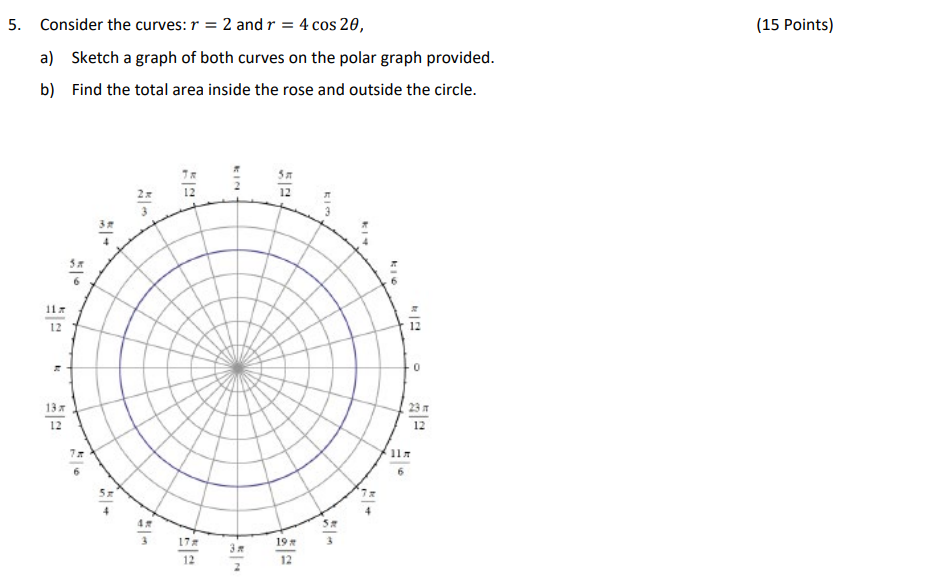 Solved 5. Consider the curves: r=2 and r=4cos2θ, a) Sketch a | Chegg.com