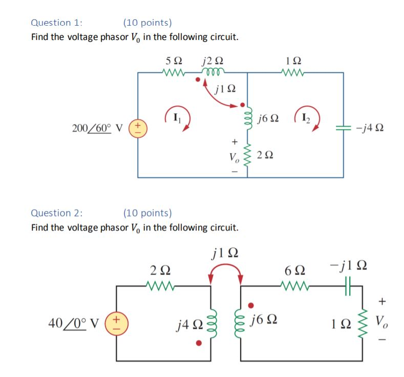 Solved Question 1: (10 points) Find the voltage phasor V, in | Chegg.com