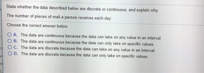 Solved State whether the data described below are discrete | Chegg.com