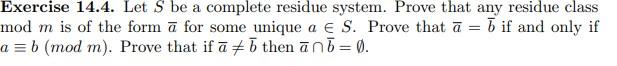 Solved Definition 14.1. A residue class mod m is a subset C | Chegg.com