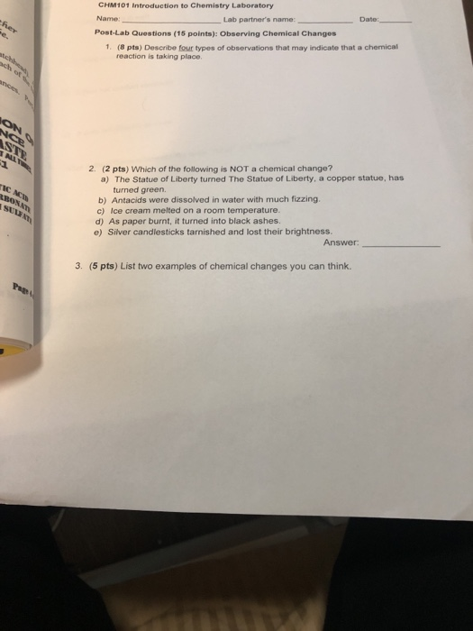 Solved CHM101 Introduction to Chemistry Laboratory Name: | Chegg.com