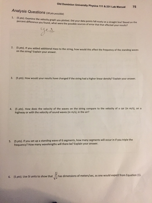 Solved Old Dominion University Physics 111&231 Lab Manual 75 | Chegg.com