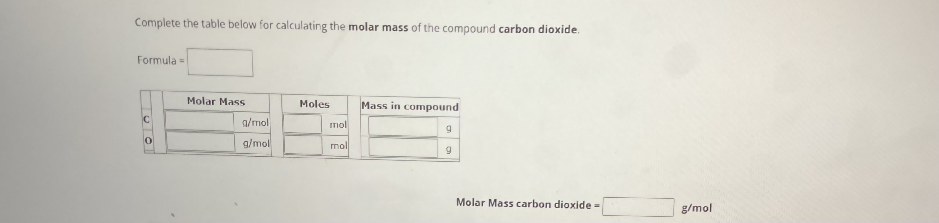 Solved Complete the table below for calculating the molar | Chegg.com