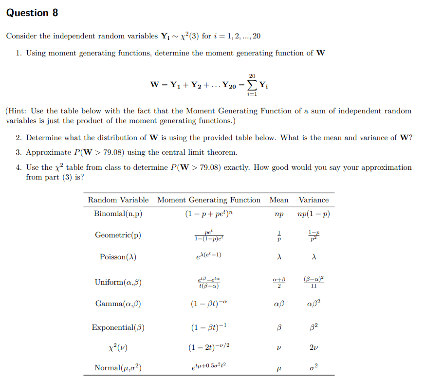 Solved Consider the independent random variables Yi∼χ2(3) | Chegg.com