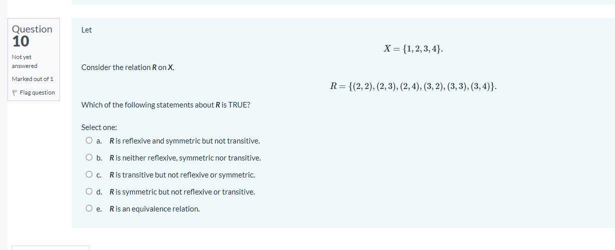 Solved A Relation R On A Set X Is Irreflexive If 