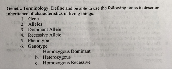 Solved Genetic Terminology: Define and be able to use the | Chegg.com