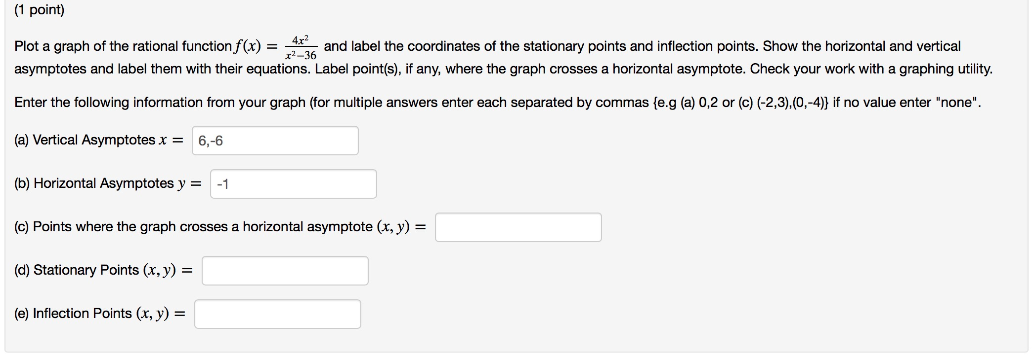 Solved (1 point) 4x2 Plot a graph of the rational function | Chegg.com