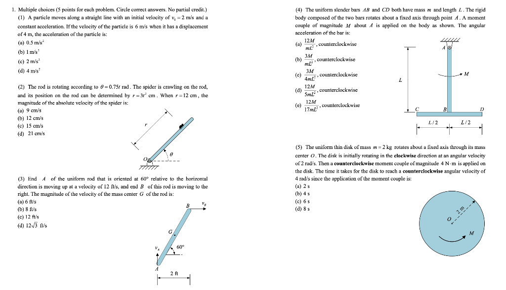 Solved 1. Multiple choices (5 points for each problem. | Chegg.com