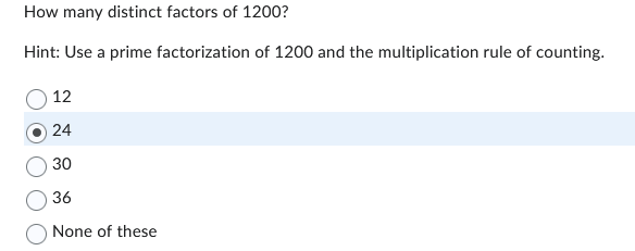 Solved How many distinct factors of 1200 ? Hint: Use a prime | Chegg.com