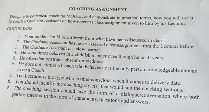 Solved COACHING ASSIGNMENT Design a hypothetical coaching | Chegg.com