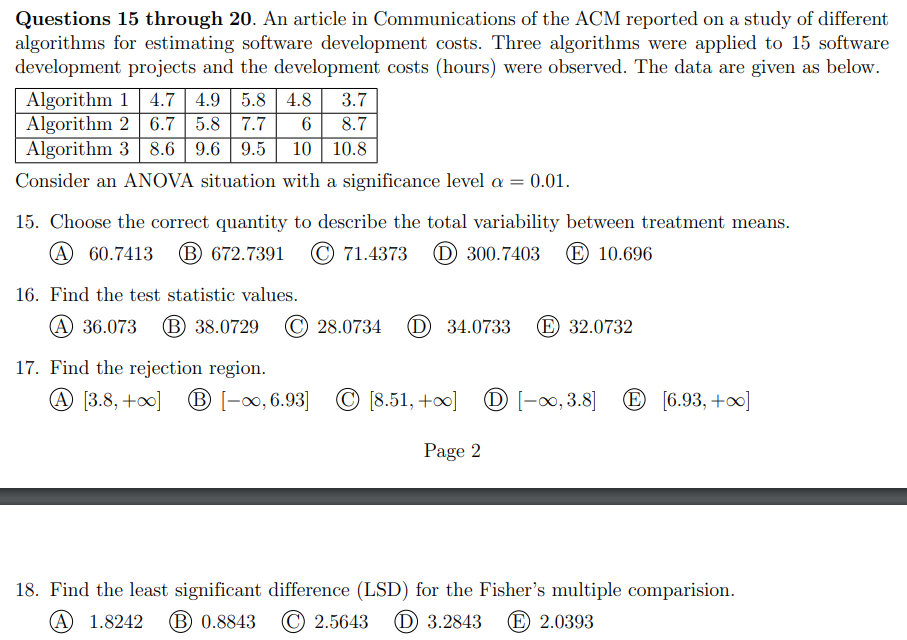 Solved Questions 15 through 20. An article in Communications | Chegg.com