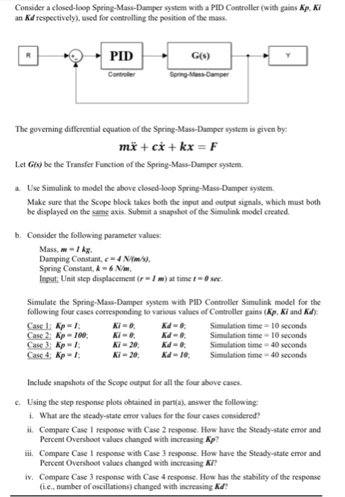 Solved Consider a closed-loop Spring-Mass-Damper system with | Chegg.com