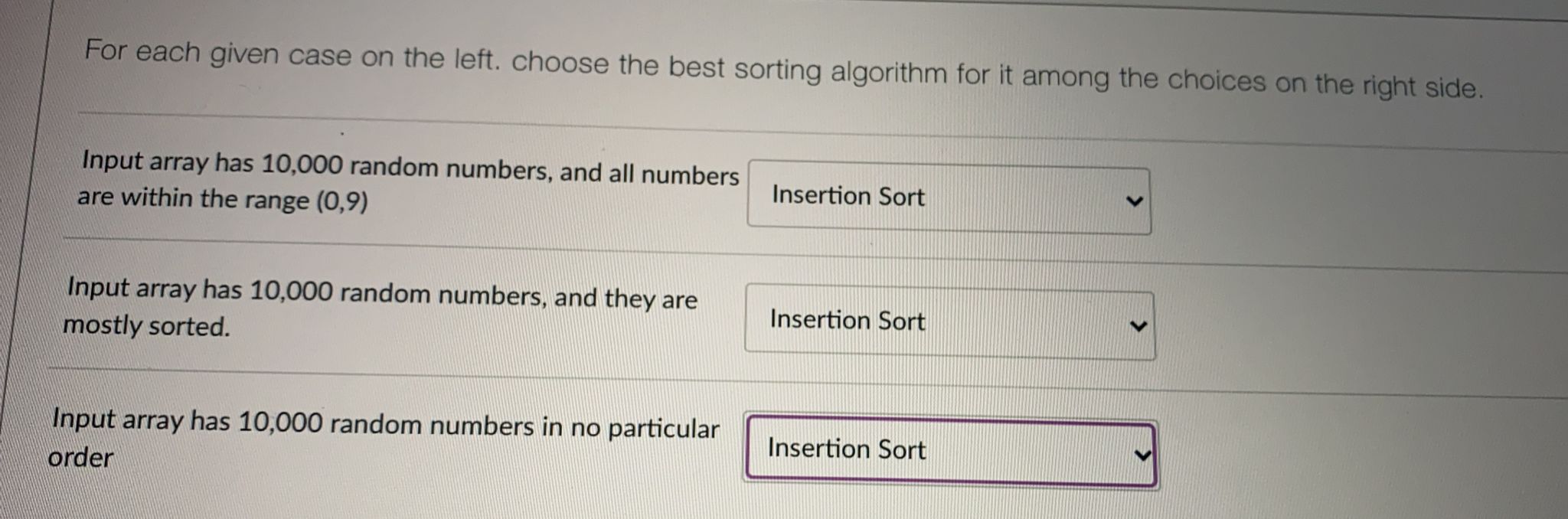 Solved For each given case on the left. Choose the best | Chegg.com