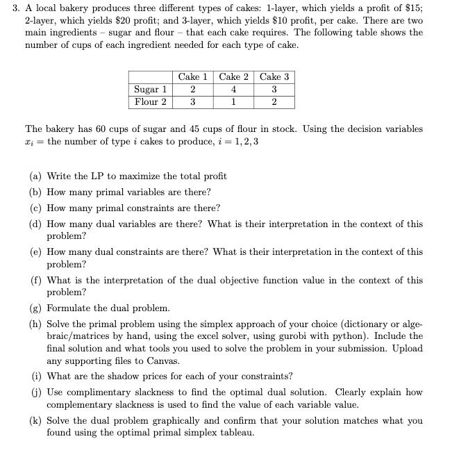 Solved 3. A local bakery produces three different types of | Chegg.com