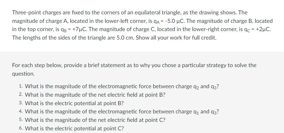 Solved Three-point charges are fixed to the corners of an | Chegg.com