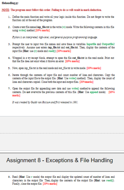 Solved filebandling.py NOTE: The program must follor this | Chegg.com