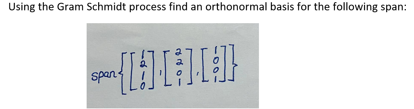 Solved Using the Gram Schmidt process find an orthonormal | Chegg.com