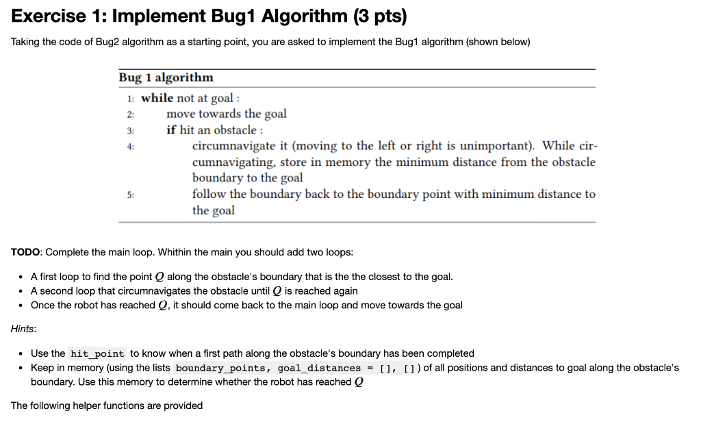 Exercise 1 Implement Bug1 Algorithm 3 Pts Taking