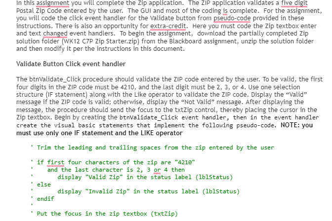 Solved In this assignment you will complete the Zip | Chegg.com