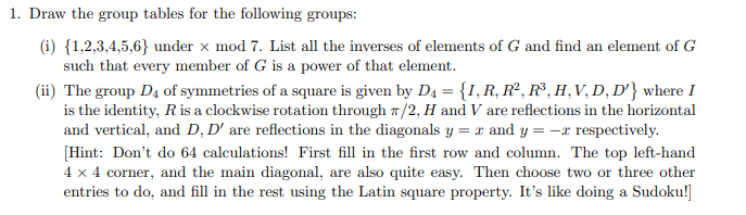Solved Draw the group tables for the following groups: (i) | Chegg.com