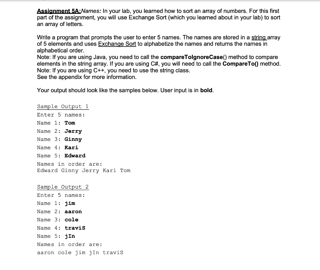 Solved Assignment 5A:Names: In your lab, you learned how to | Chegg.com