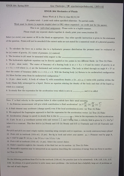 Solved ENGR 304: Spring 2019 jay Chatterjee/ | Chegg.com