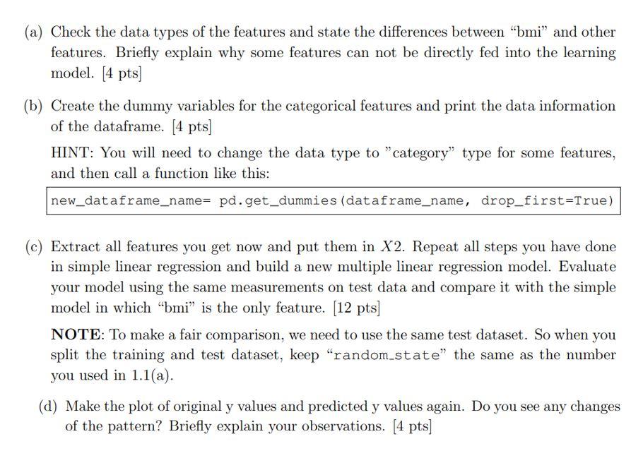 Solved Question: Multiple Linear Regression (Apart from the | Chegg.com