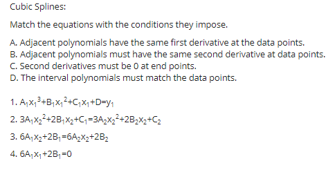 Solved Cubic Splines: Match the equations with the | Chegg.com
