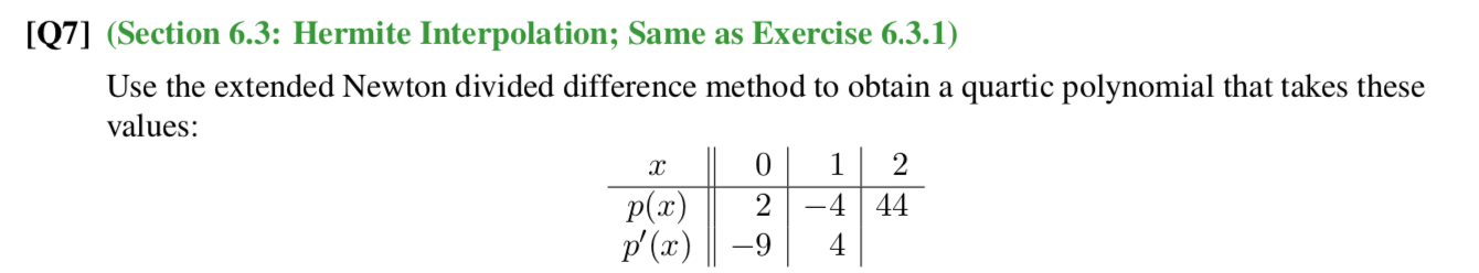Solved [Q7] (Section 6.3: Hermite Interpolation; Same as | Chegg.com